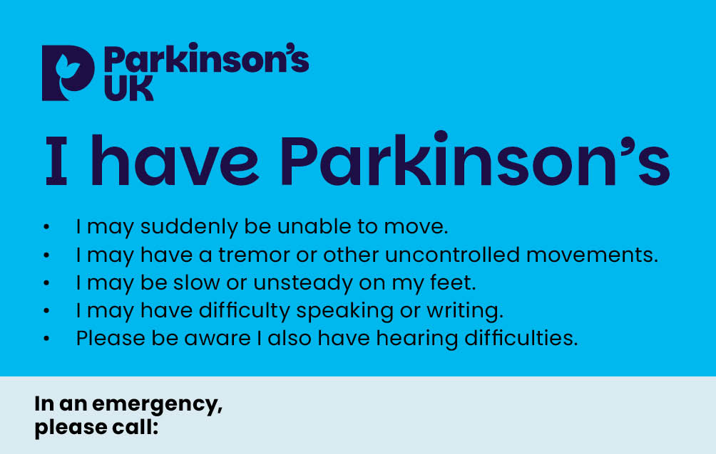Parkinson’s alert card. 2 versions available – Parkinson's UK shop